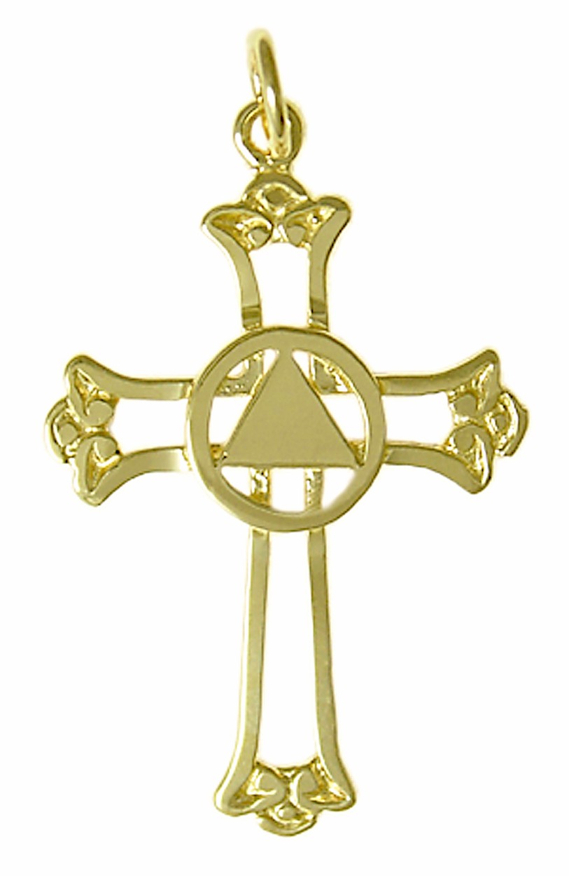 14K Yellow Gold Cross & AA Symbol Pendant | My 12 Step Store