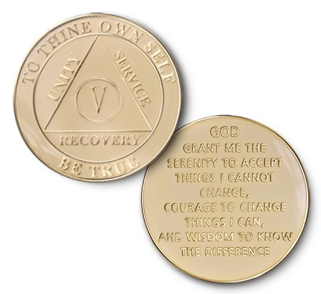 Cream and Gold AA Enamel Recovery Medallion
