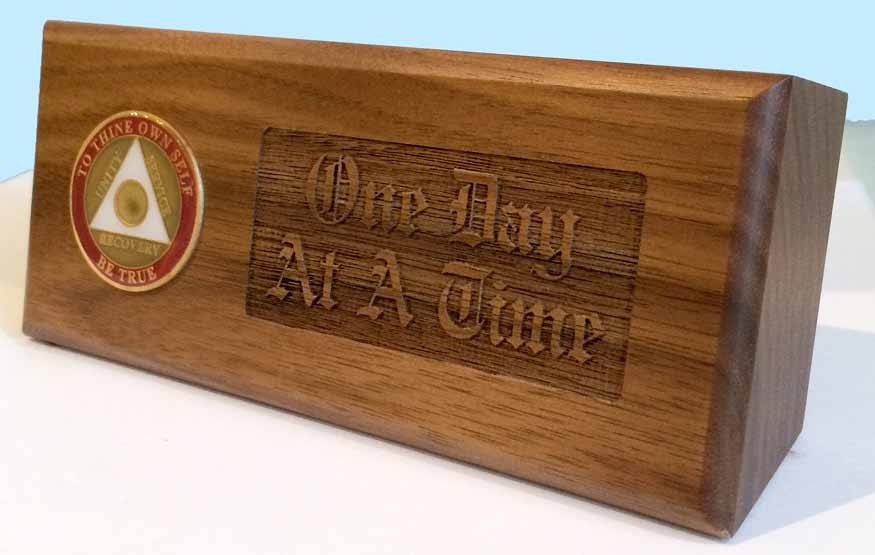 6" Carved Wood Medallion Holder - One Day at a Time