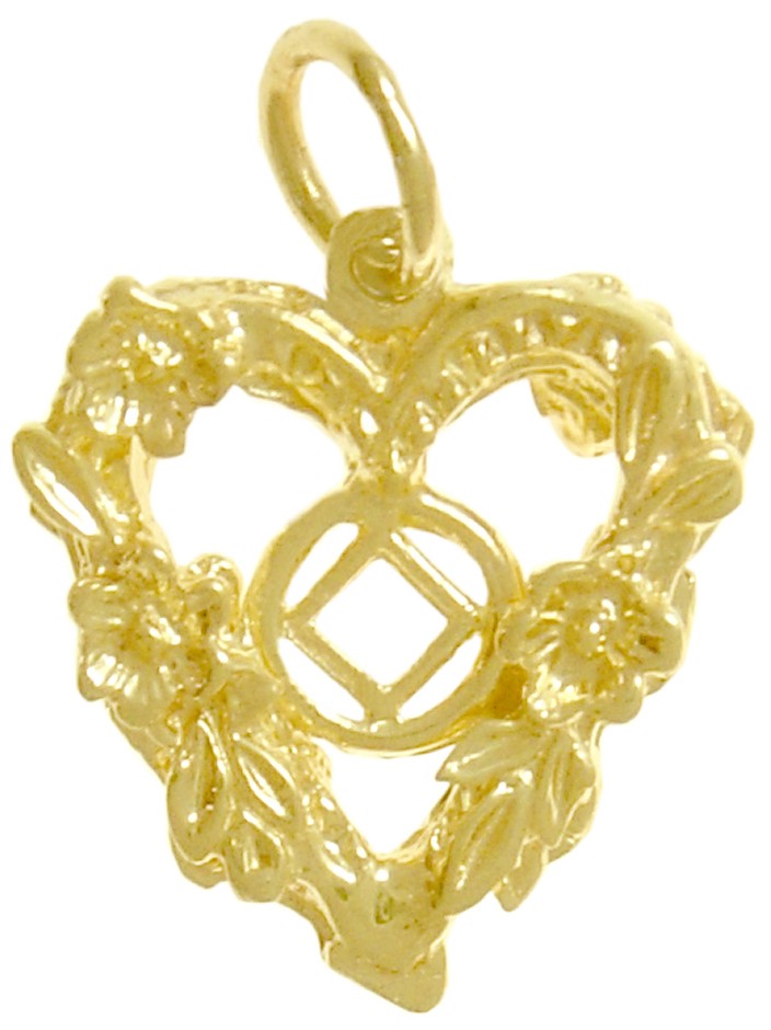 14K Gold Open Heart Pendant with NA Symbol | My 12 Step Store