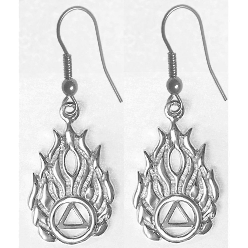 Sterling Silver AA Symbol in Flames Earrings | My 12 Step Store