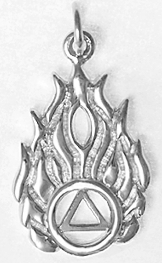 Sterling Silver AA Symbol in Flames Pendant | My 12 Step Store