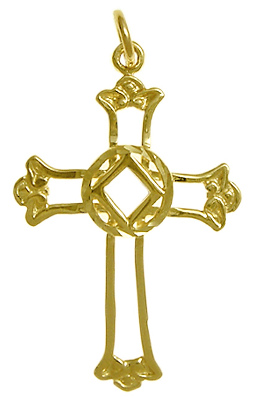 14K Gold NA Cross & Symbol Pendant | My 12 Step Store