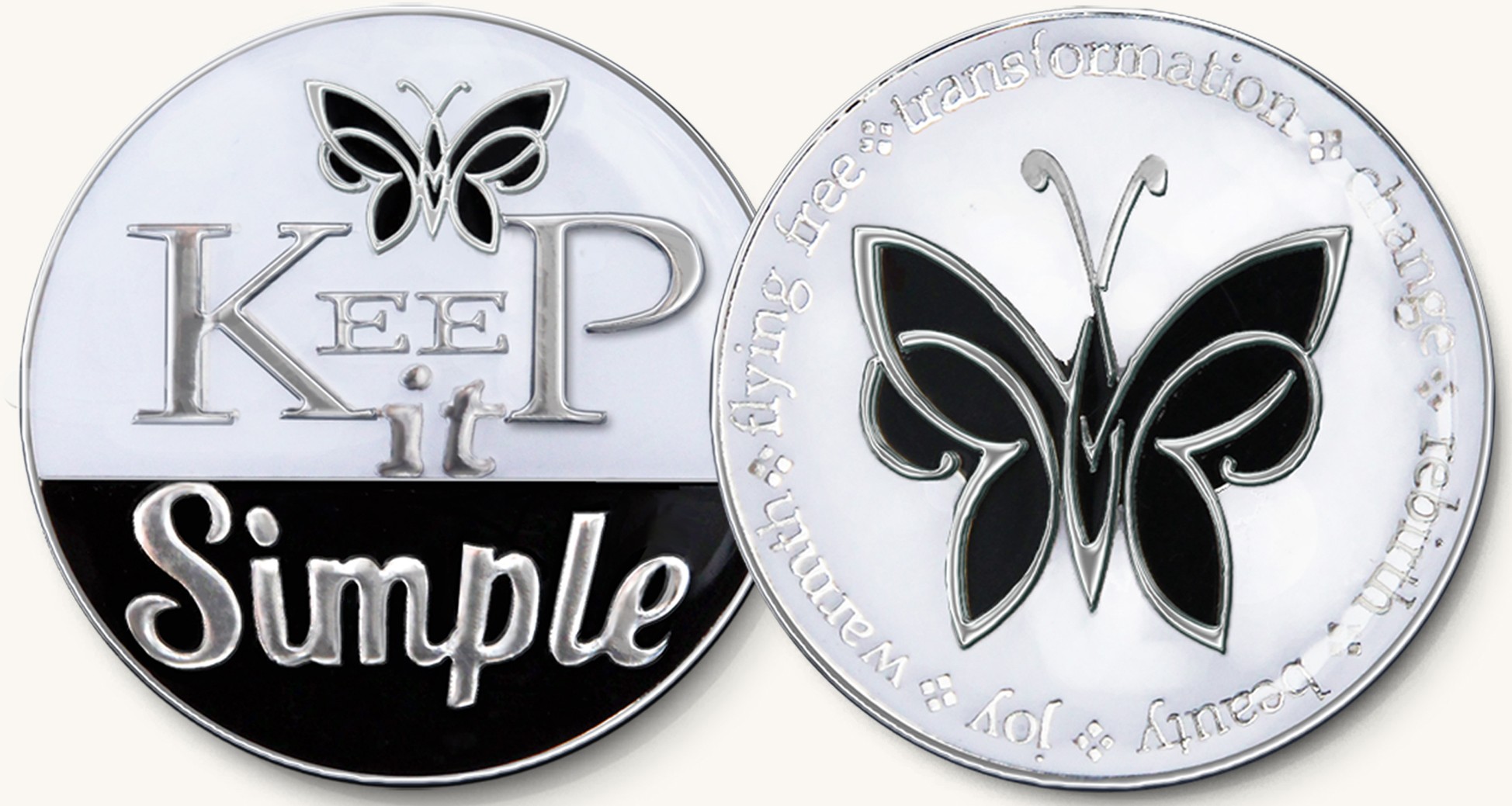Keep it Simple Black & White Enamel Medallion | My 12 Step Store