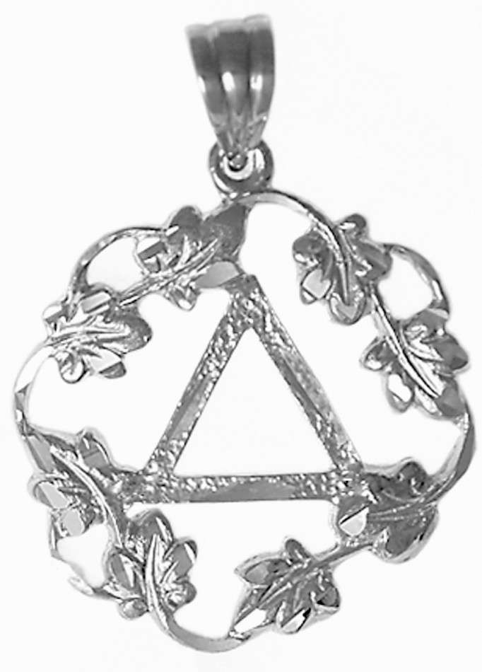 Sterling Silver AA Symbol in a Circle of Leaves