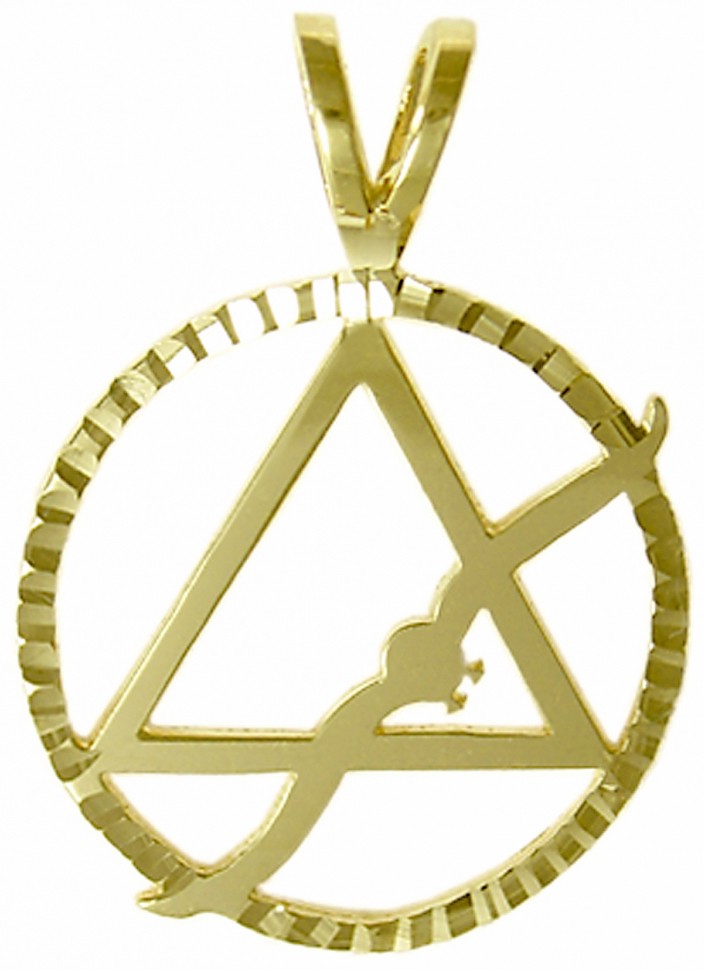 14k Gold AA Symbol with Seagull in Diamond Cut Circle Pendant