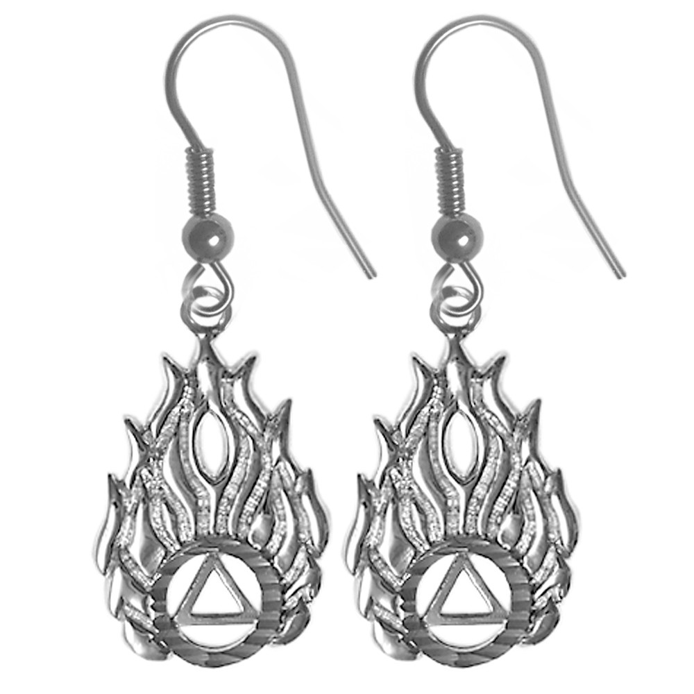 Sterling Silver AA Symbol Fire Earrings | My 12 Step Store