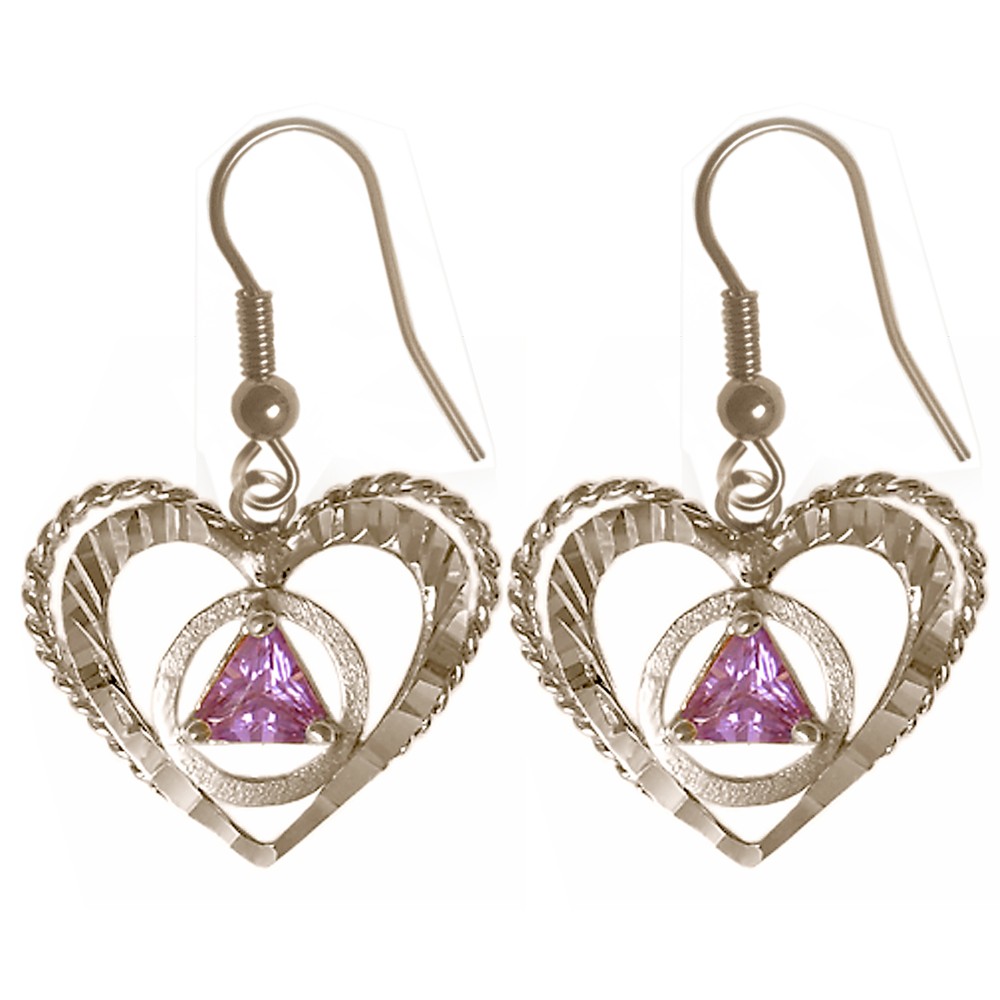 Sterling Silver AA Birthstone Heart Earrings | My 12 Step Store