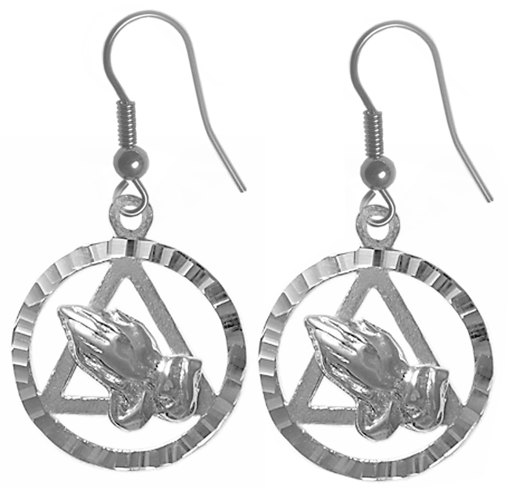 Sterling Silver Praying Hands AA Symbol Earrings