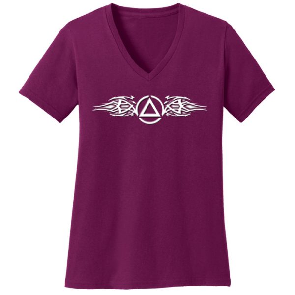 Tribal Symbol Raspberry V-Neck Tee | My 12 Step Store