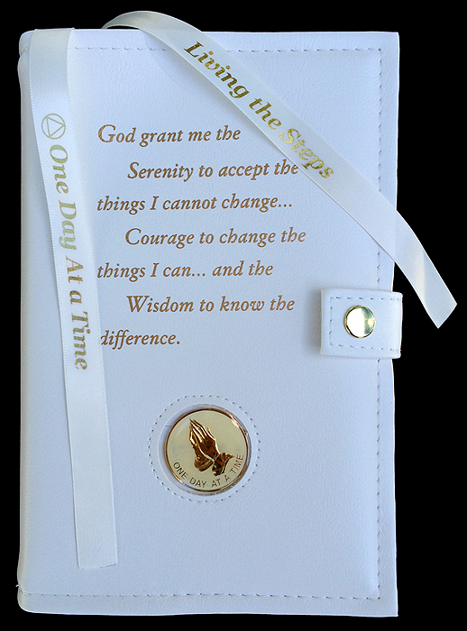 White AA Double Book Cover with Serenity Prayer