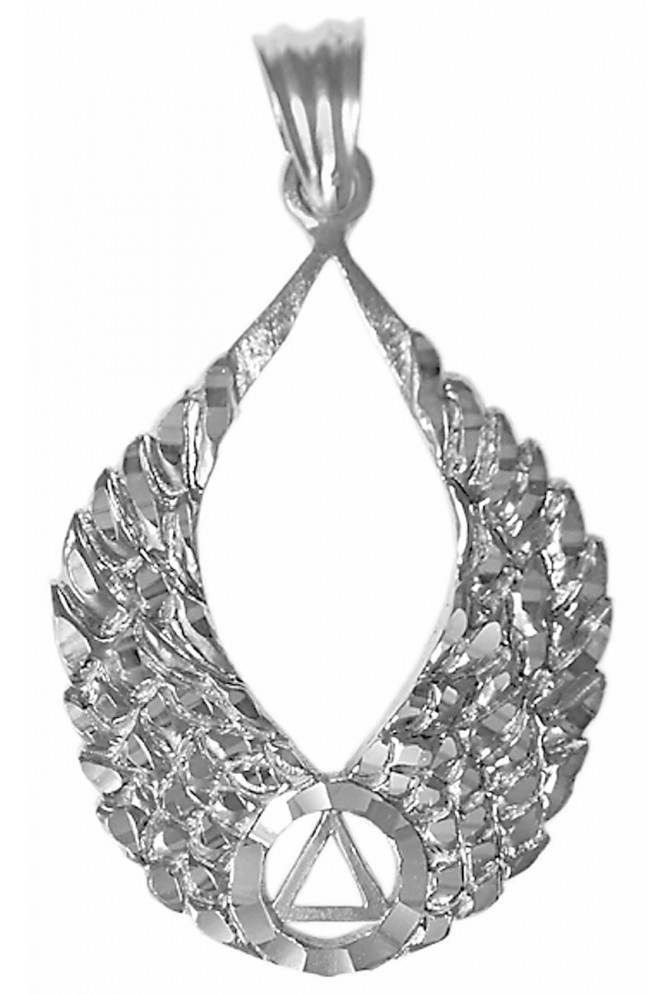 Beautiful Diamond-Cut Angel Wings Pendant with AA Symbol