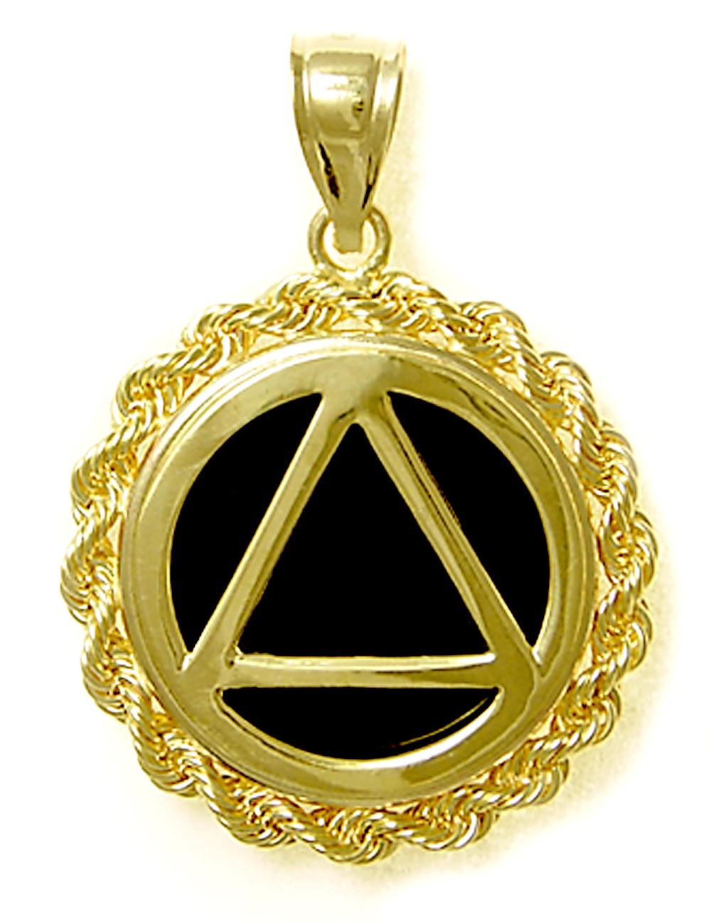 14K Gold AA Braded Circle with Onyx Pendant | My 12 Step Store