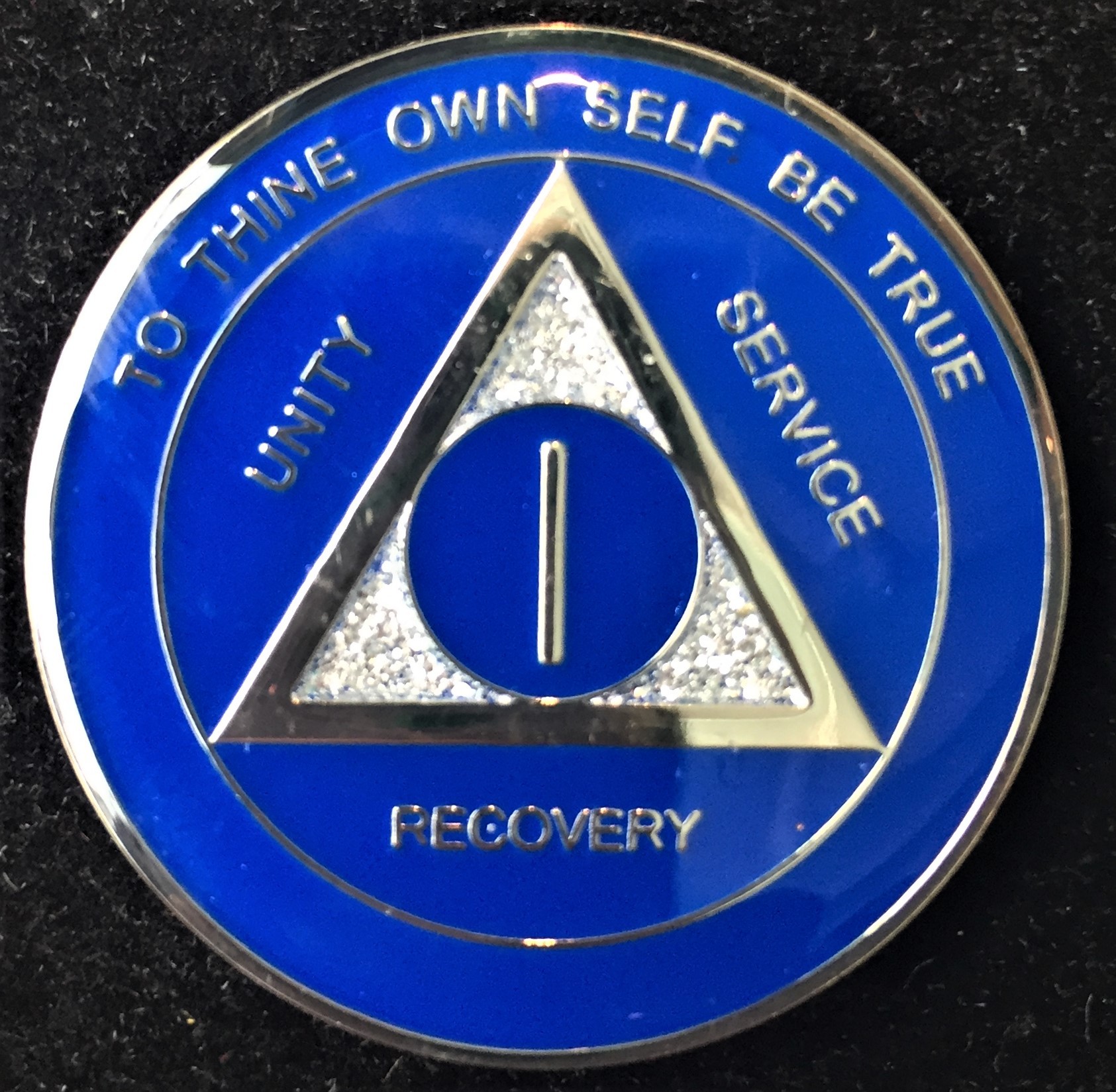 AA Blue Glitter Recovery Medallion | My 12 Step Store